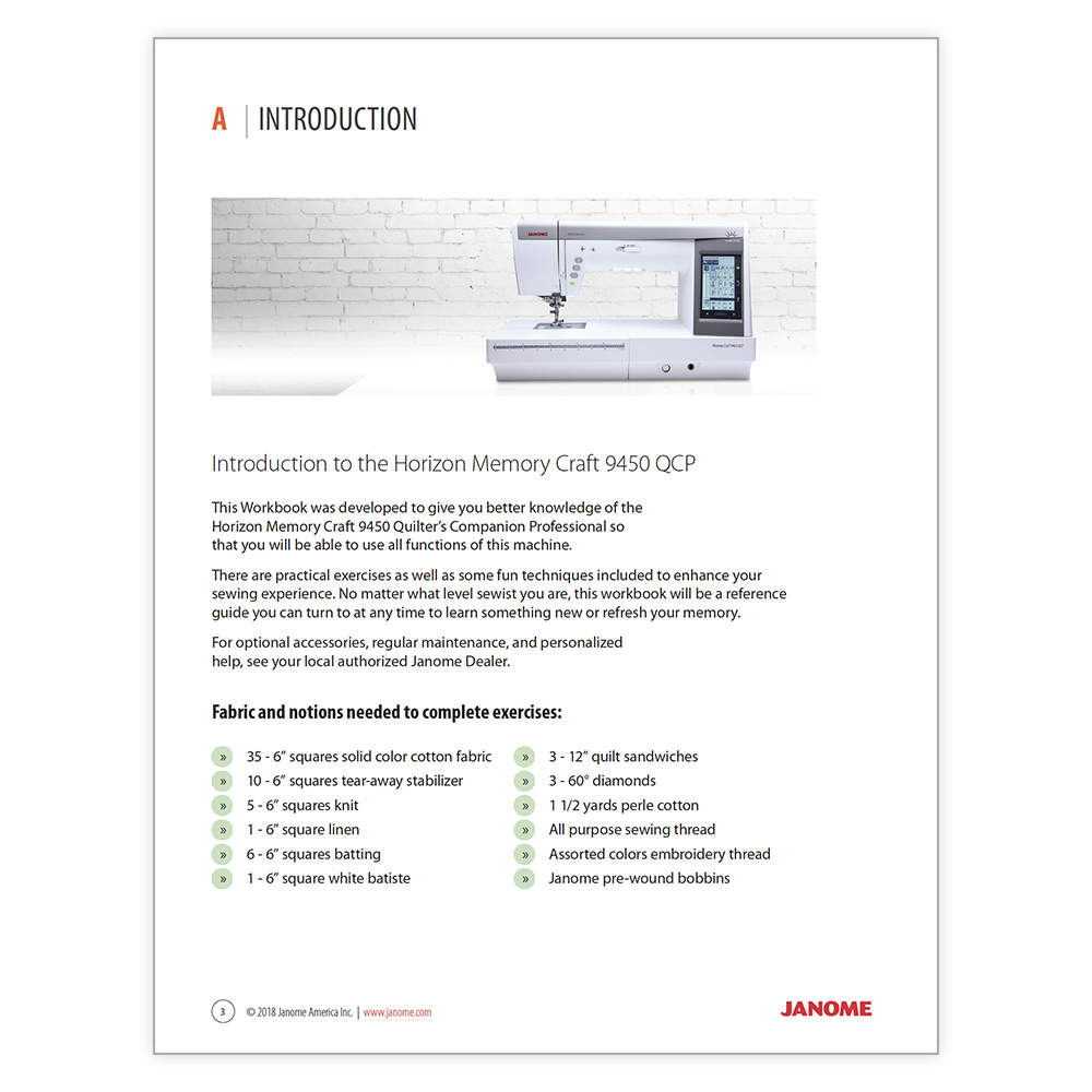 MC9450QCP Workbook - Janome