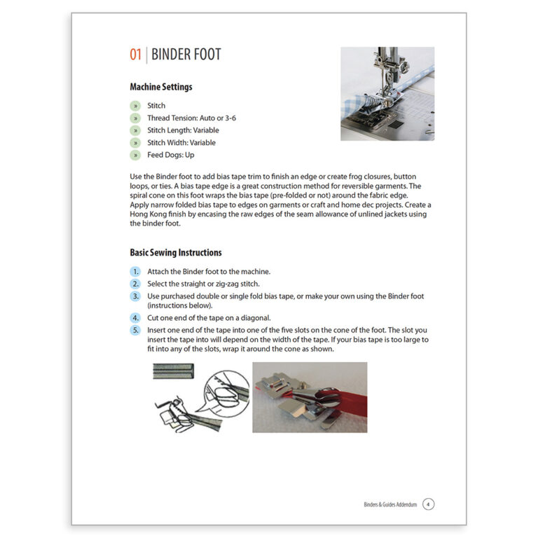 Presser Foot Workbook - Binders and Guides Addendum - Janome