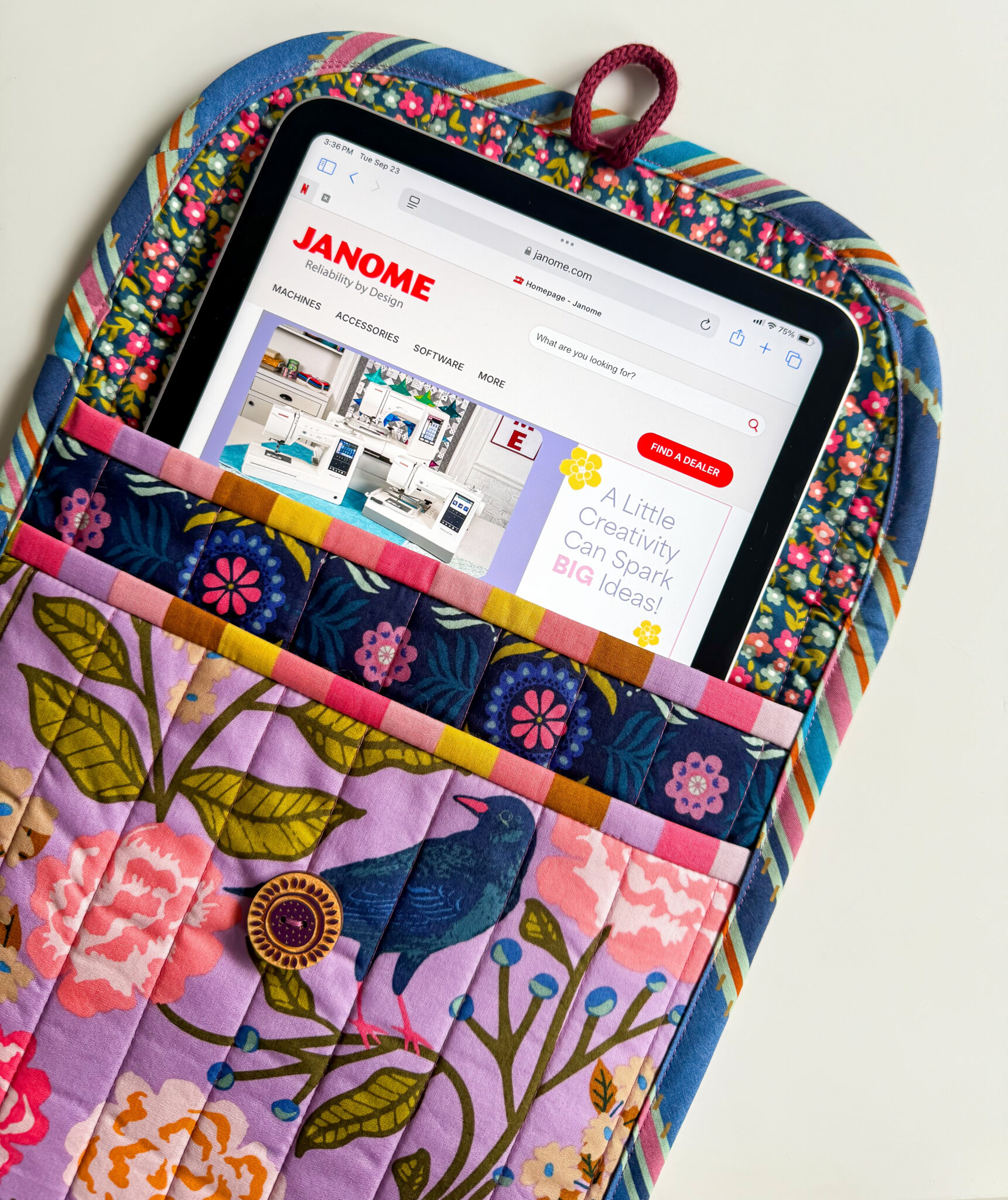 Double Pocket Quilted iPad Sleeve - Janome